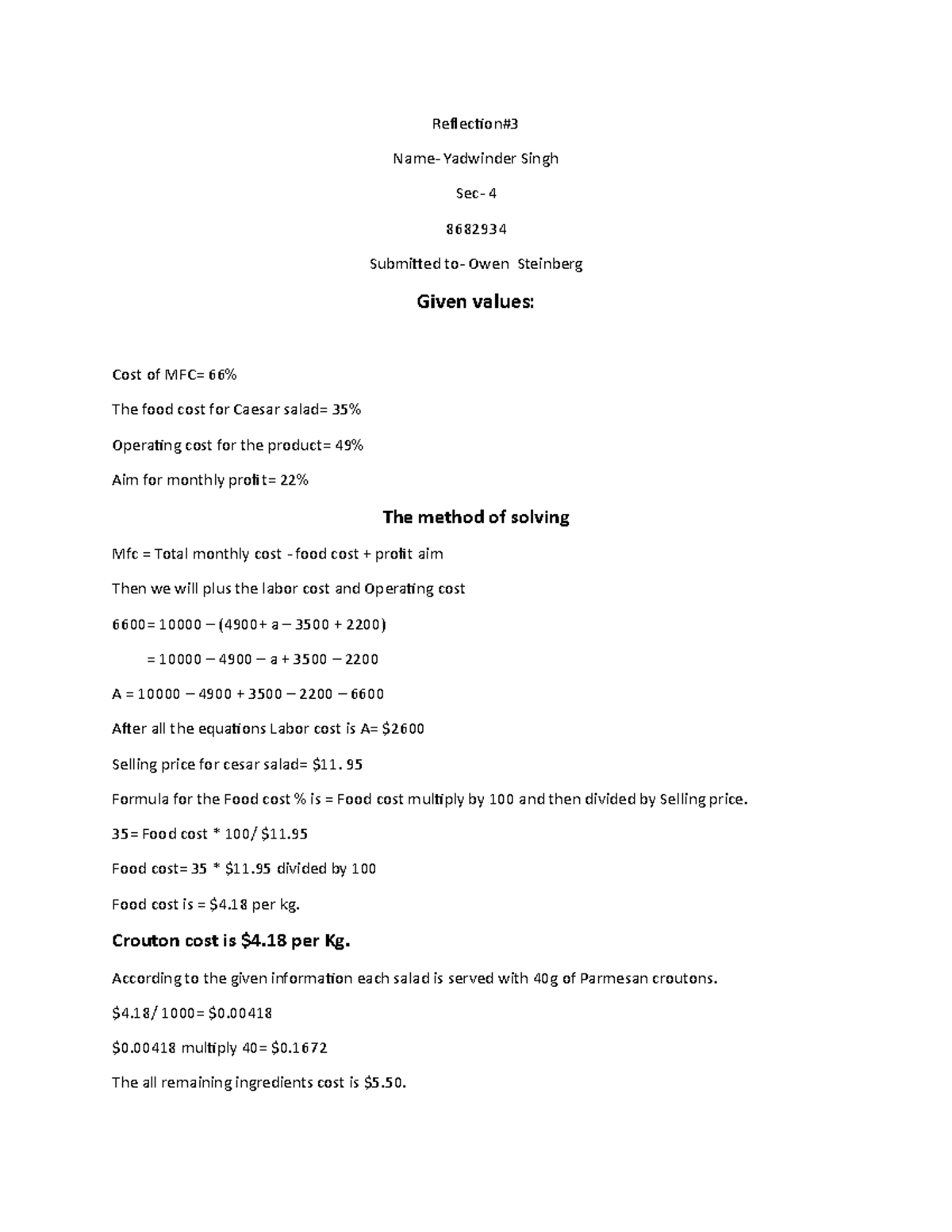 Reflection - Anne Marie Rajabalee - Reflection# Name- Yadwinder Singh ...