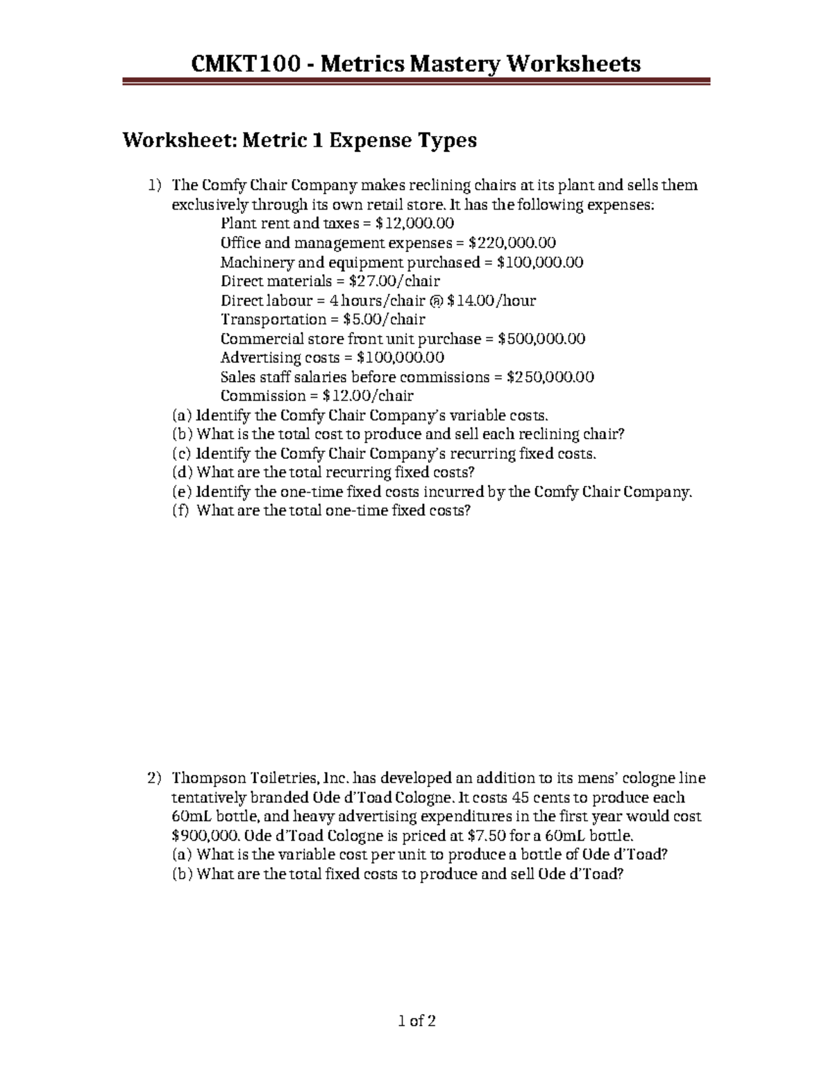 Metrics Mastery - Expense Types Questions - CMKT100 - Metrics Mastery ...