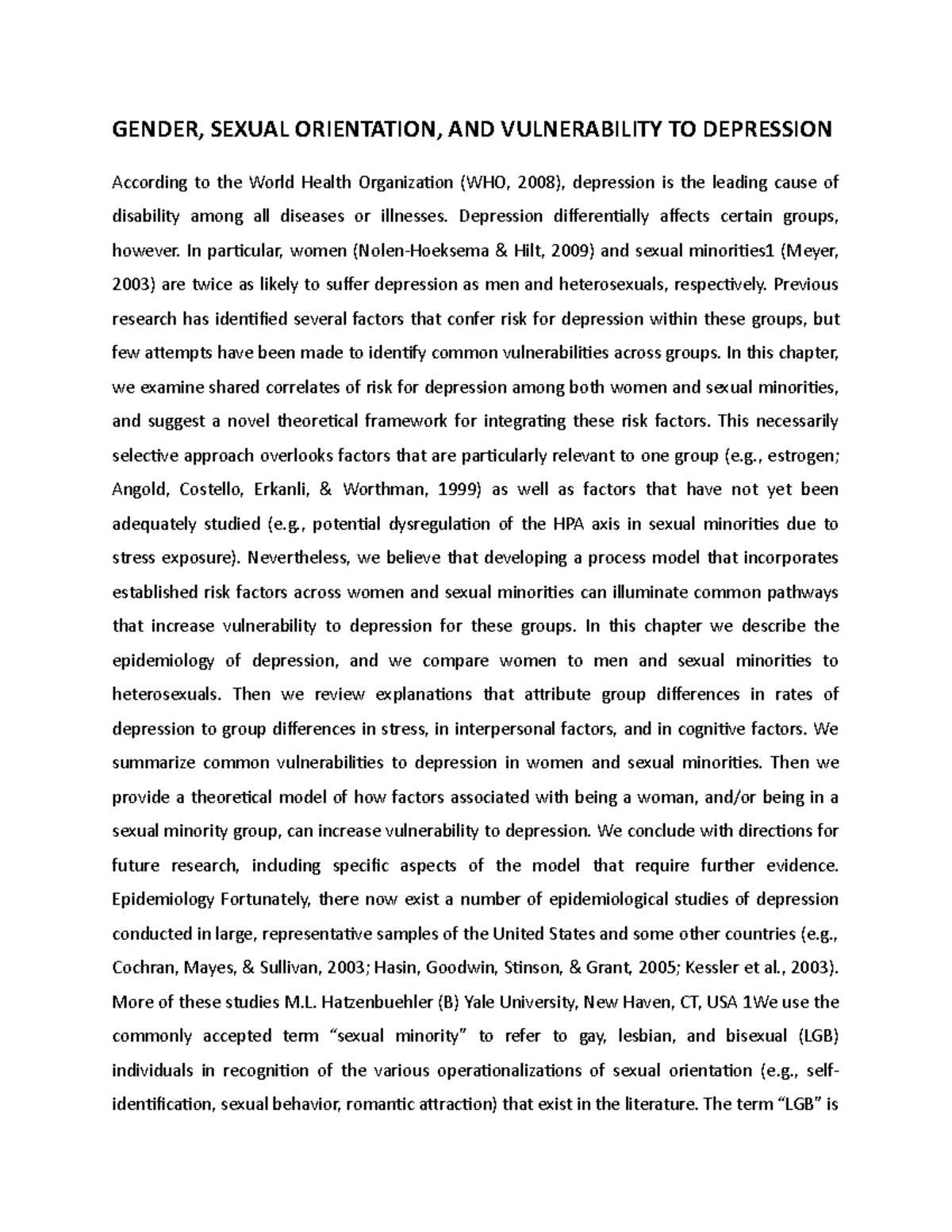 Gender, Sexual Orientation, AND Vulnerability TO Depression - GENDER ...