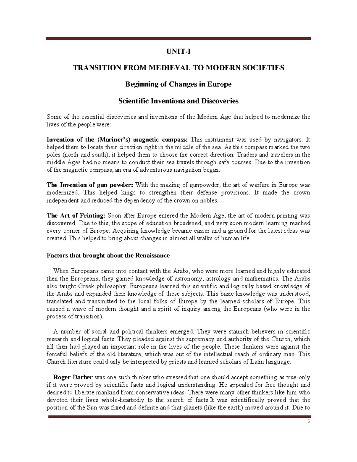 World history 1 - 5 UNIT-I TRANSITION FROM MEDIEVAL TO MODERN SOCIETIES ...