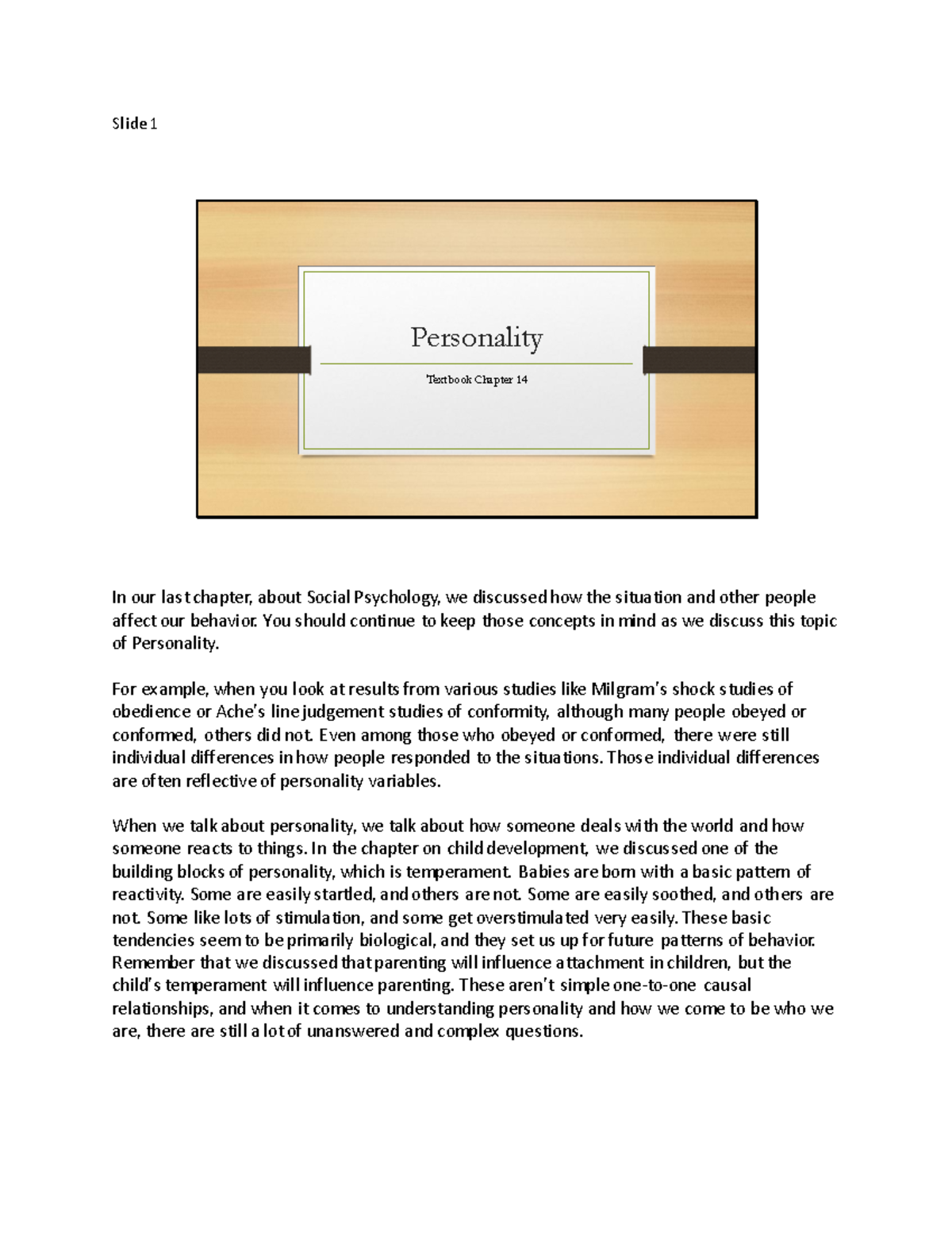 Notes for Chapter 14 lecture video Students - Slide 1 Personality ...