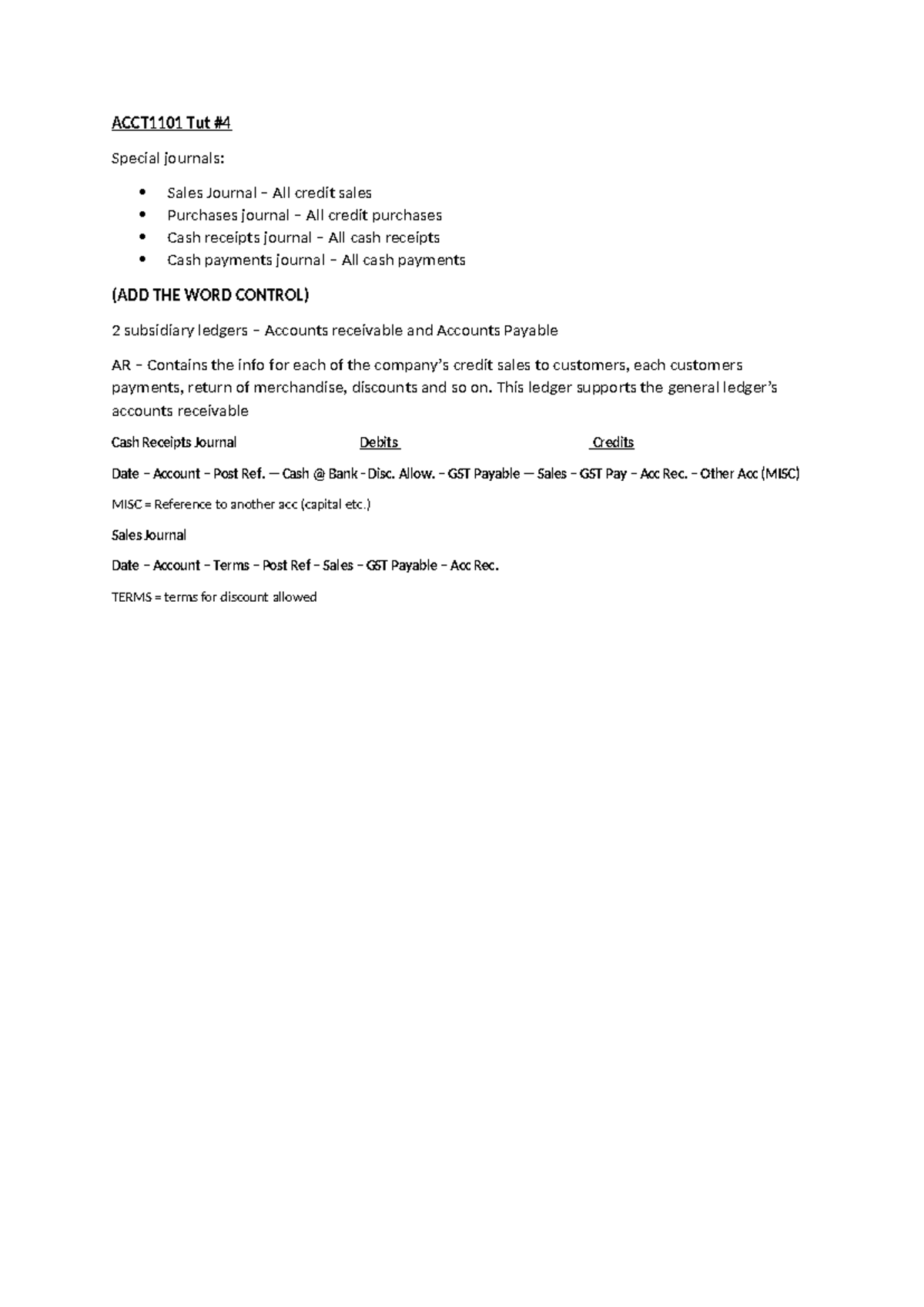 ACCT1101 Tut #4 - Enjoy :) - ACCT1101 Tut Special journals: Sales ...