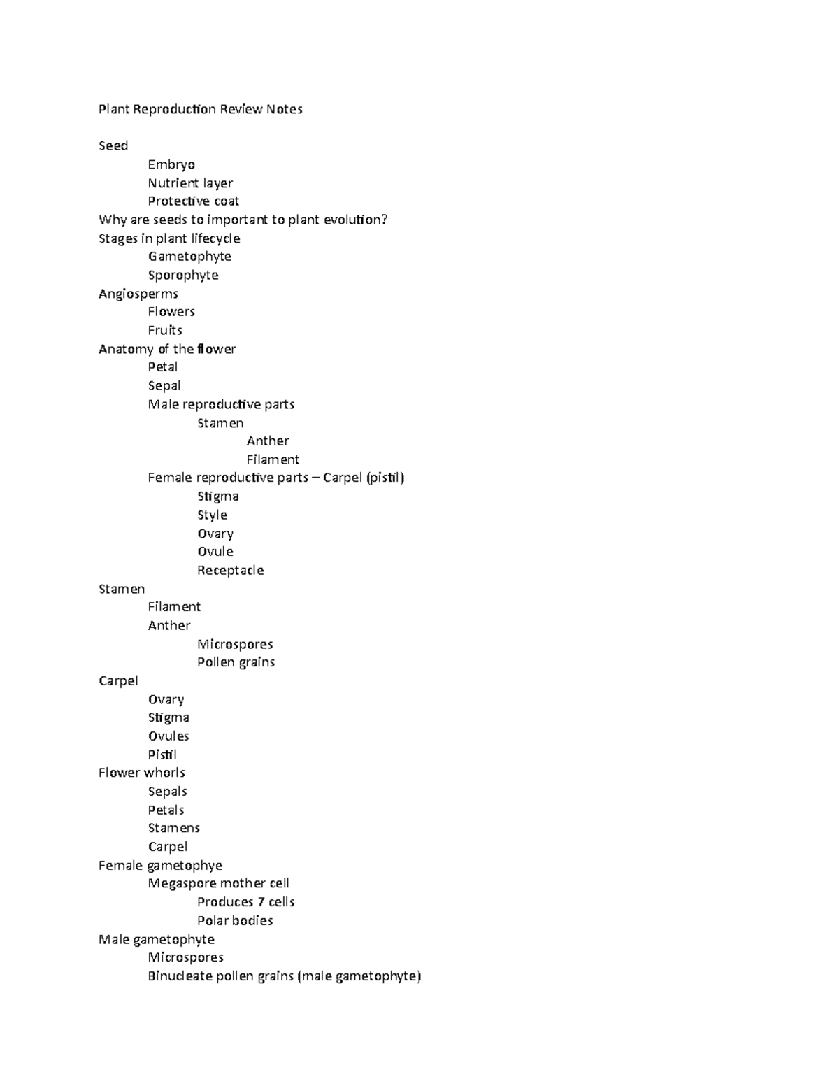 Plant Reproduction Review Notes - Plant Reproduction Review Notes Seed ...