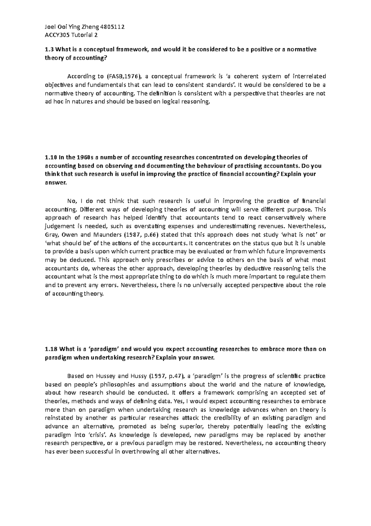 ACCY 305 Tut 2 - tutorial work - Joel Ooi Ying Zheng 4805112 ACCY305 ...