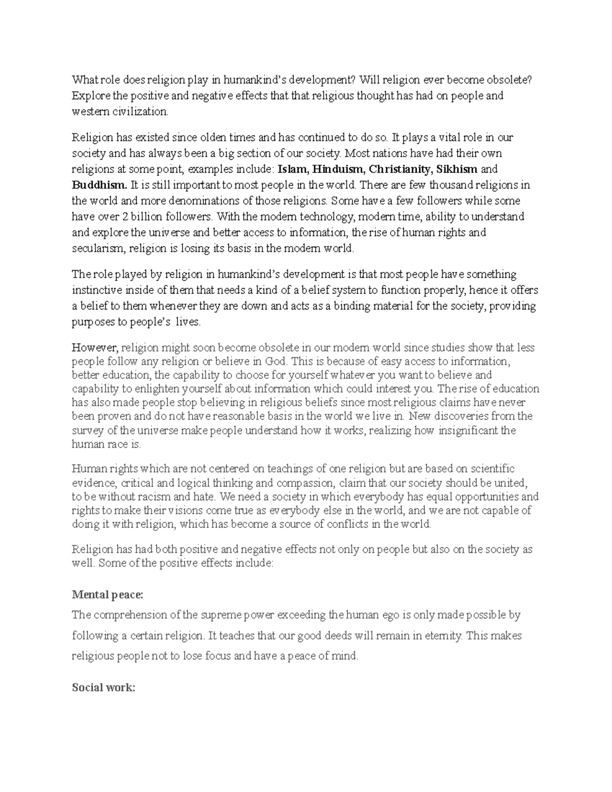 Religion - This document is for the practice of my writing skills ...