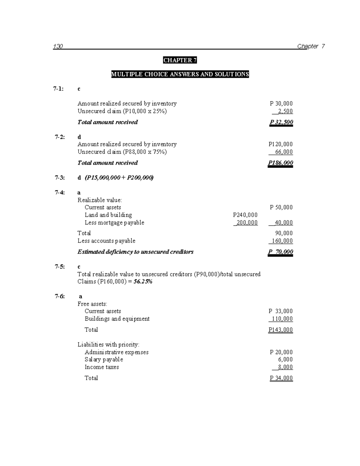 Chapter-7 - chapter 7 - 130 Chapter 7 CHAPTER 7 MULTIPLE CHOICE ANSWERS ...