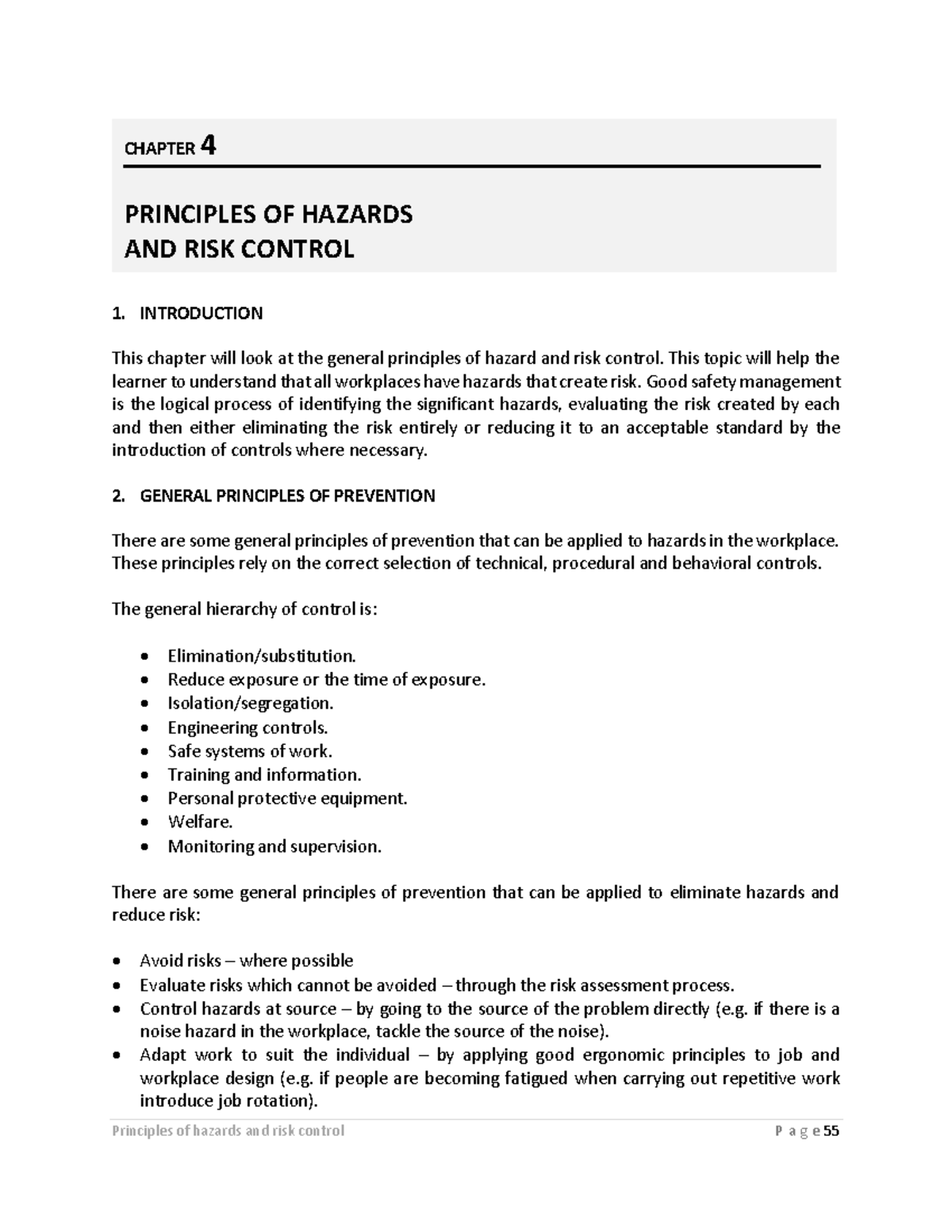 Chapter 4 - Principles of hazard and risk control - 1. INTRODUCTION ...