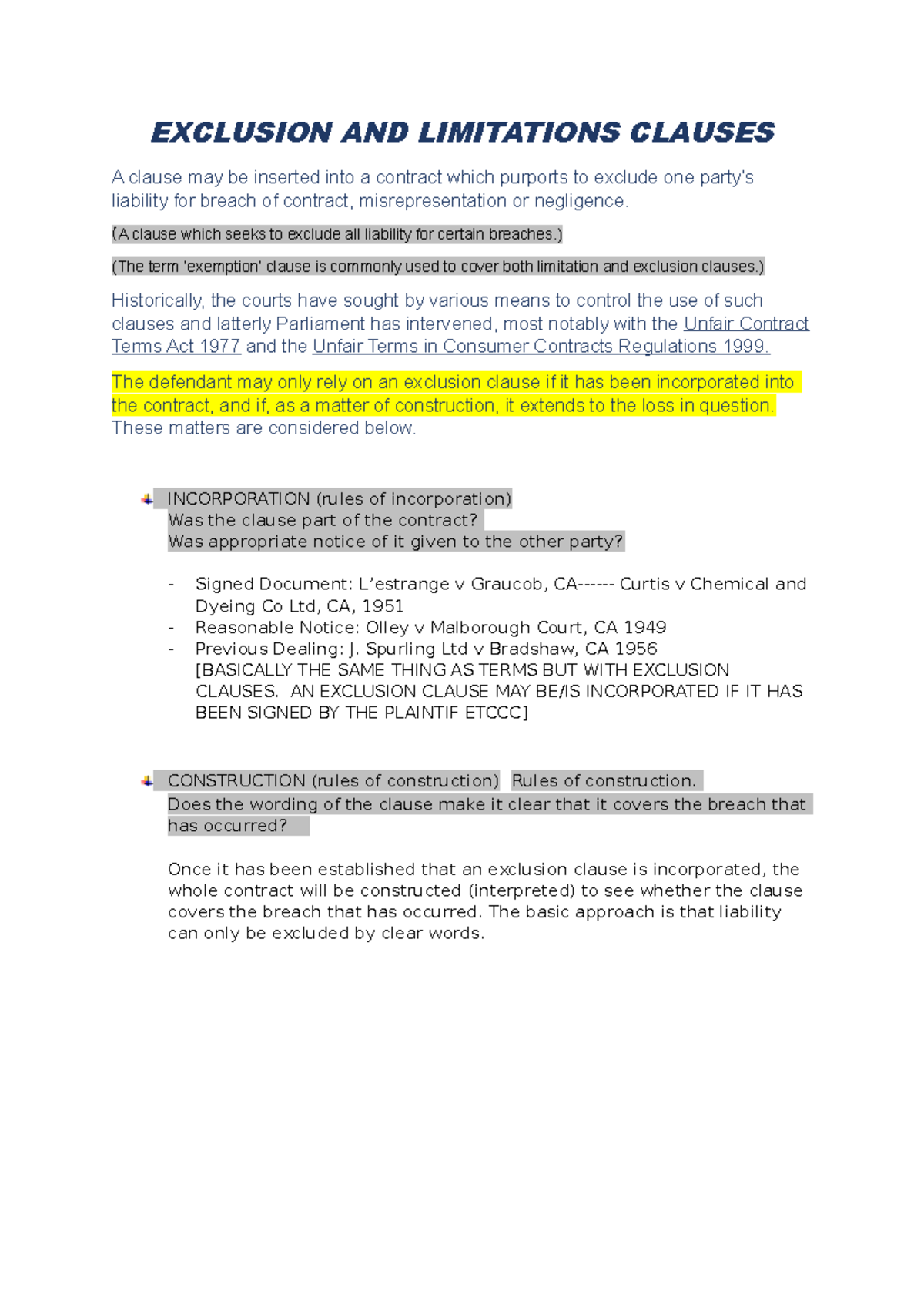 Exclusion AND Limitations Clauses - EXCLUSION AND LIMITATIONS CLAUSES A ...