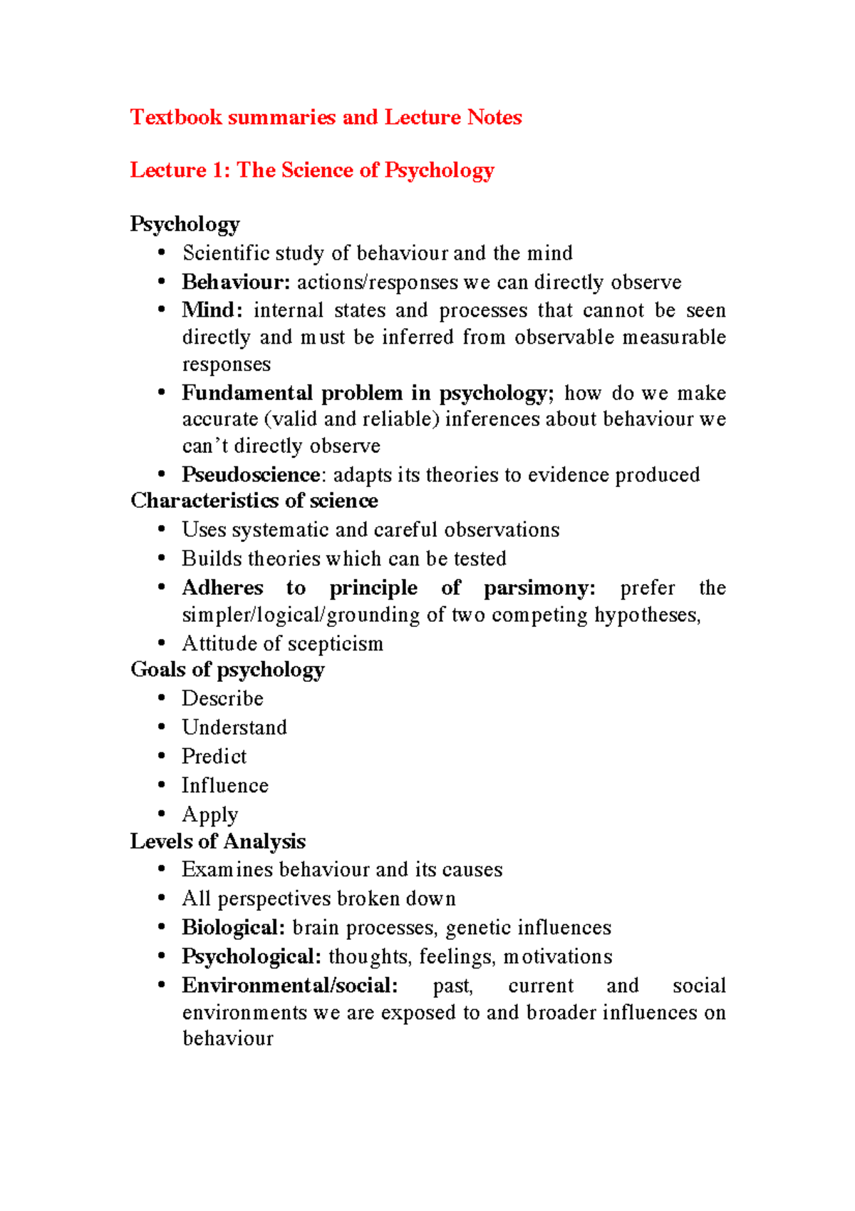 the science of psychology - Textbook summaries and Lecture Notes ...
