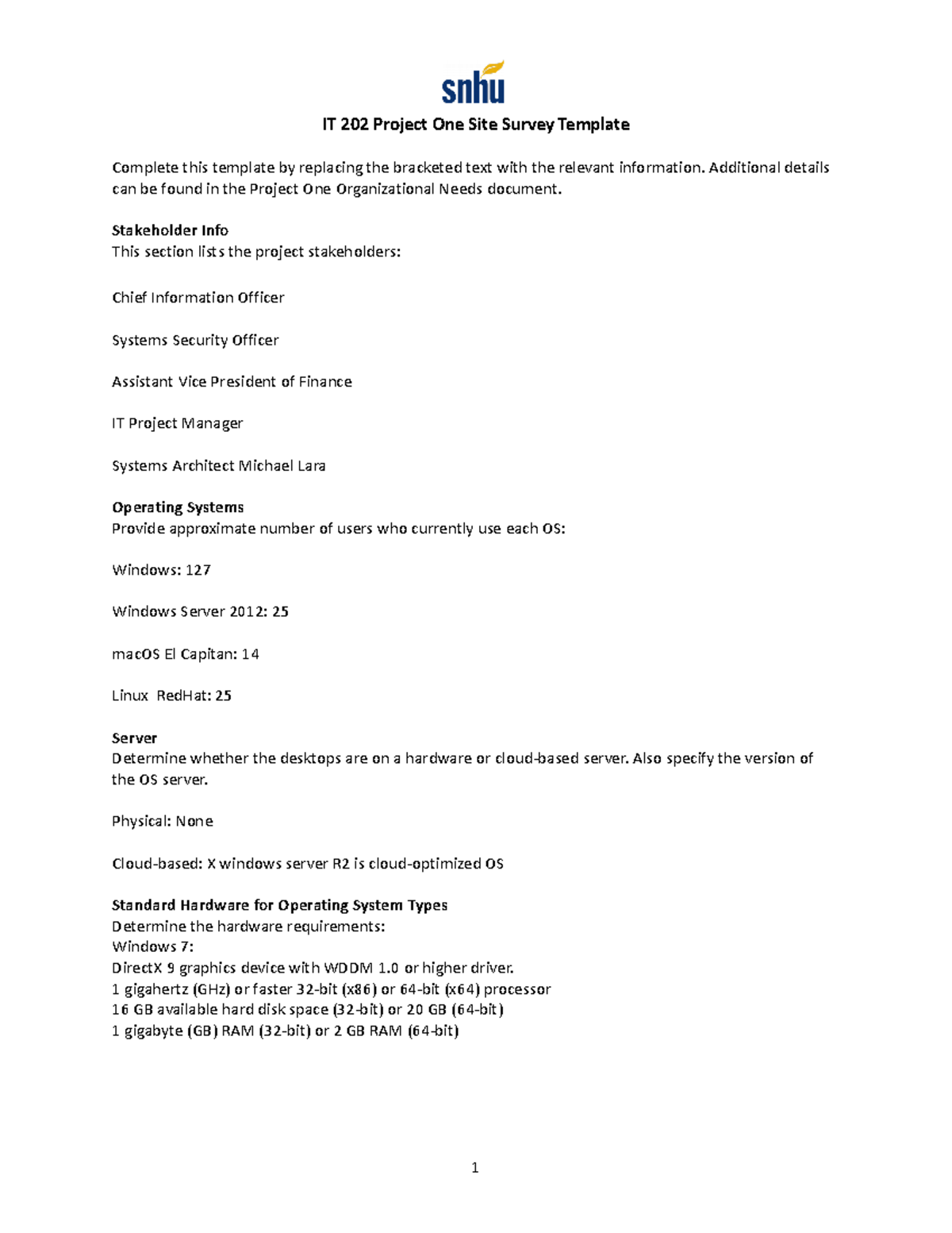 IT 202 Project One Site Survey - Additional details can be found in the ...