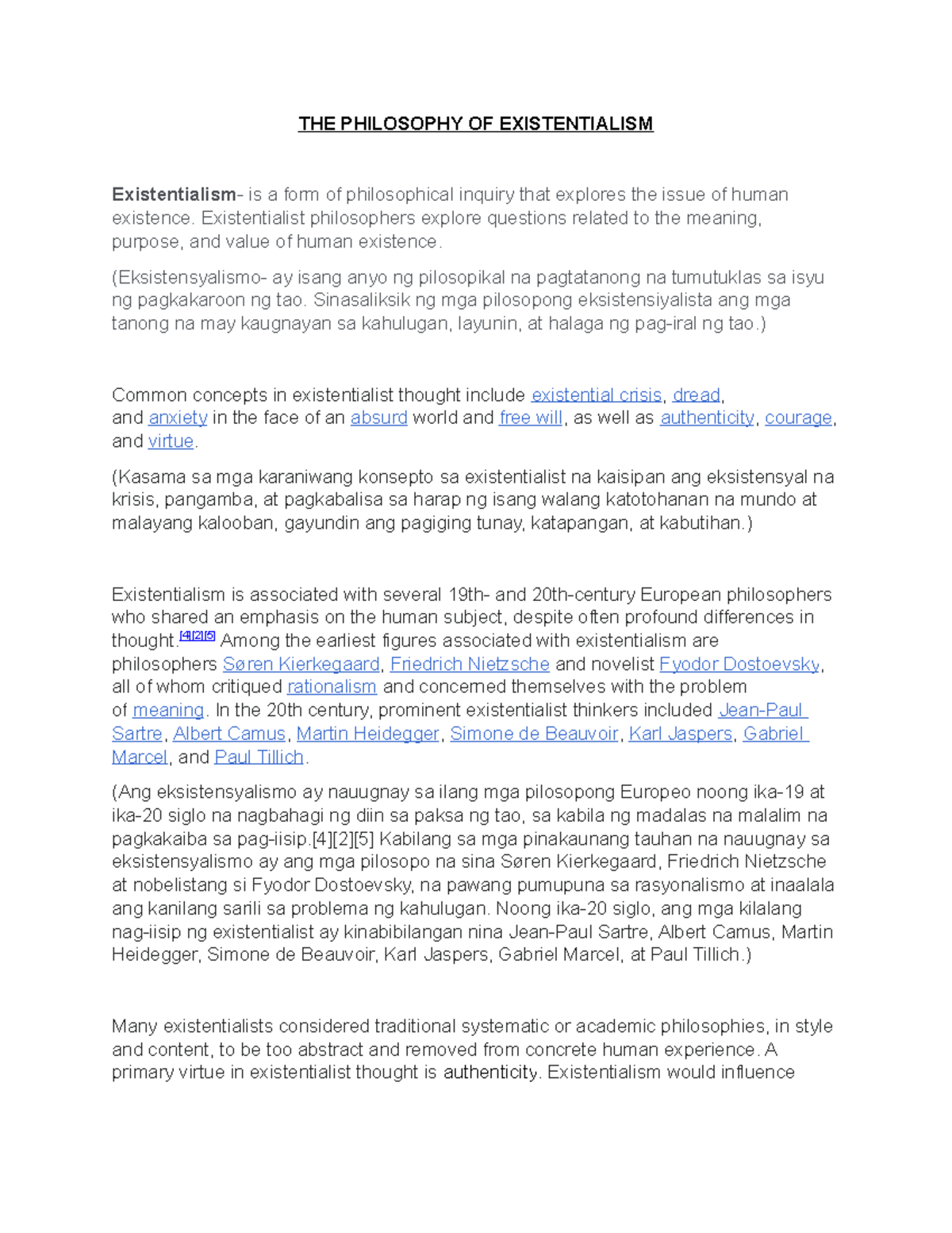 THE Philosophy OF Existentialism - THE PHILOSOPHY OF EXISTENTIALISM ...