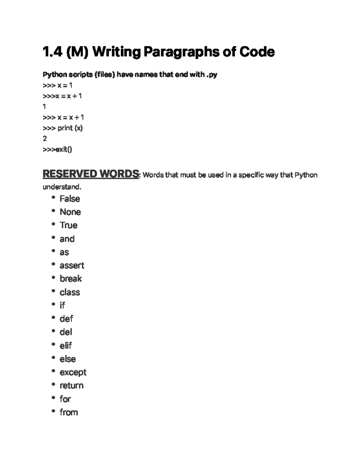 1.4 (M) Writing Paragraphs of Code - 1 (M) Writing Paragraphs of Code Python scripts (files ...