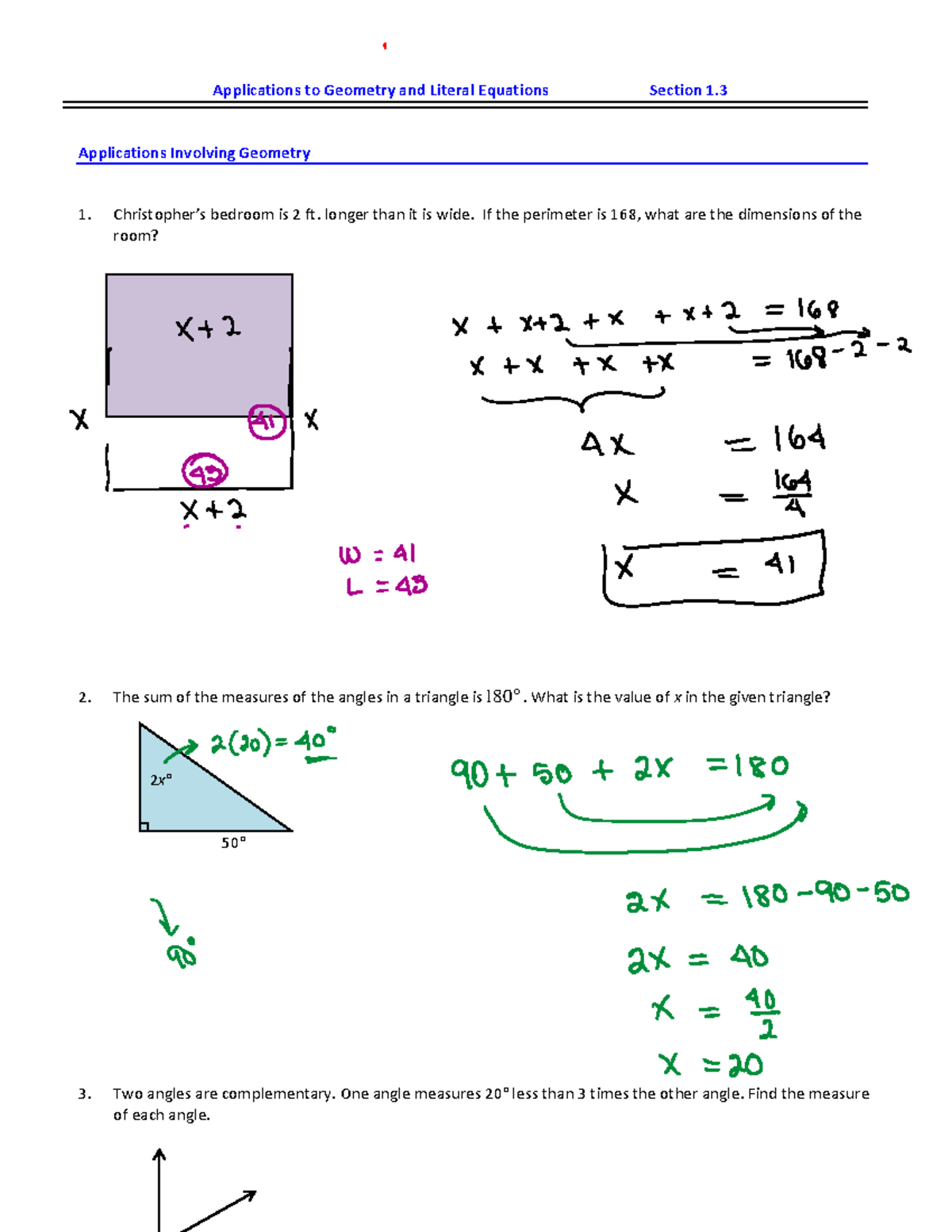 MAT 1033 5 10 2022 1 - Applications to Geometry and Literal Equations ...