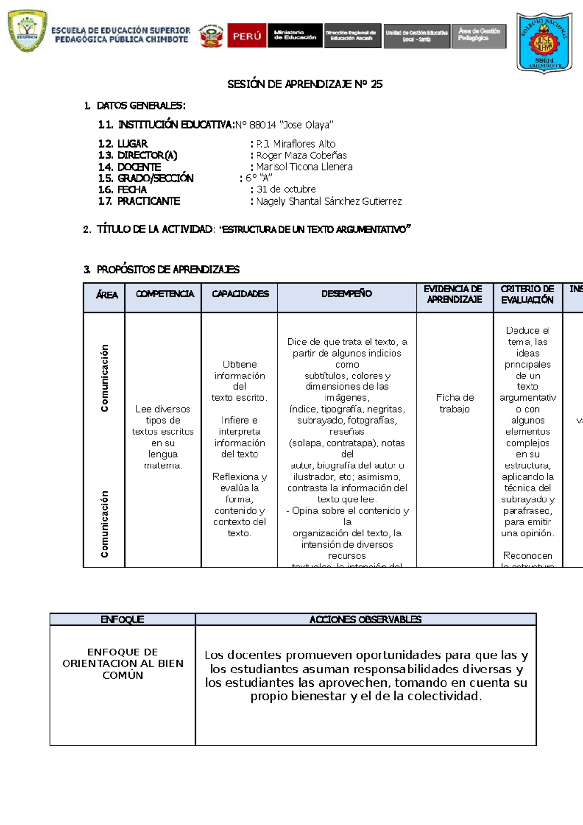 Sesion de aprendizaje N°25 comunicacion 31 de octubre - SESIÓN DE APRENDIZAJE N° 25 1. DATOS ...