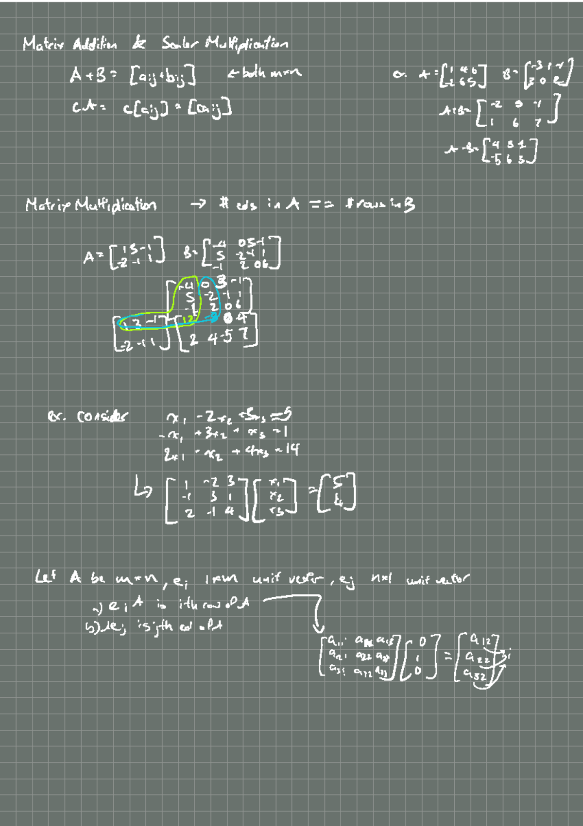 Matrix Operations - handwritten notes - Math 1600 - Matrix Addition ...