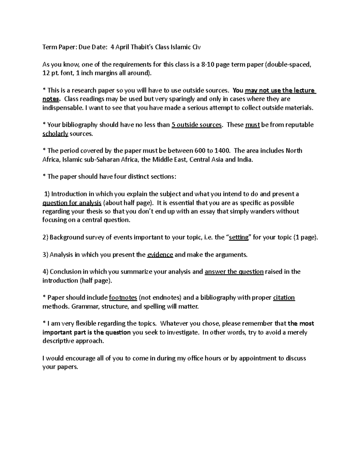 Term Paper Guidelines (Biggest Assignment For This Class) HIST 2790 ...