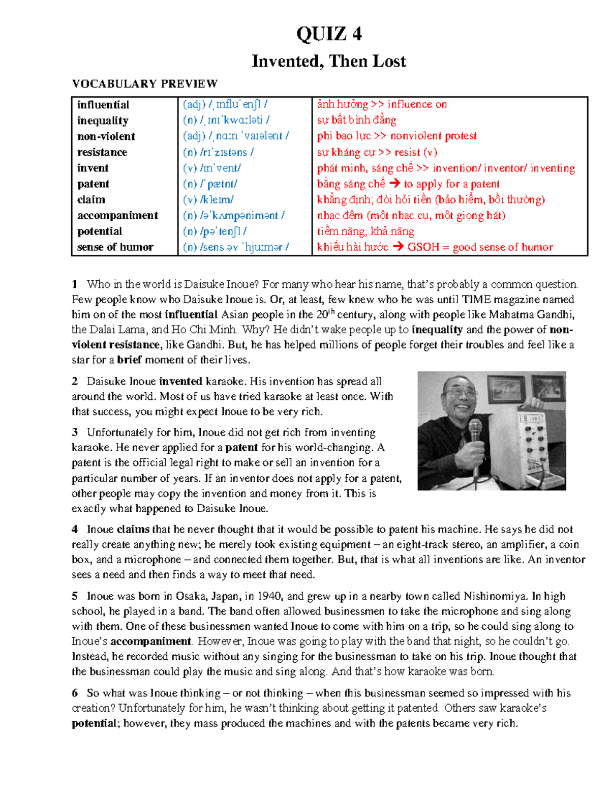 QUIZ 4 - Invented, Then Lost - QUIZ 4 Invented, Then Lost VOCABULARY ...