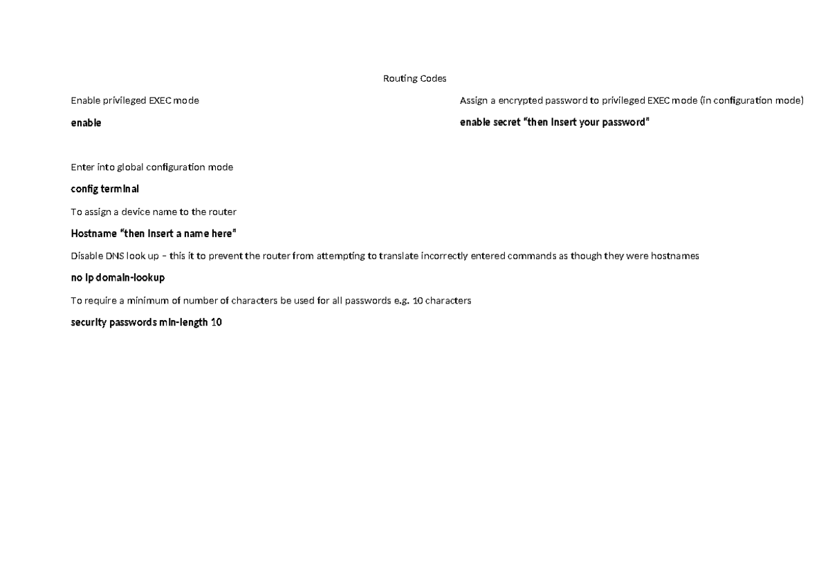 Routing Codes - Assign a encrypted password to privileged EXEC mode (in ...
