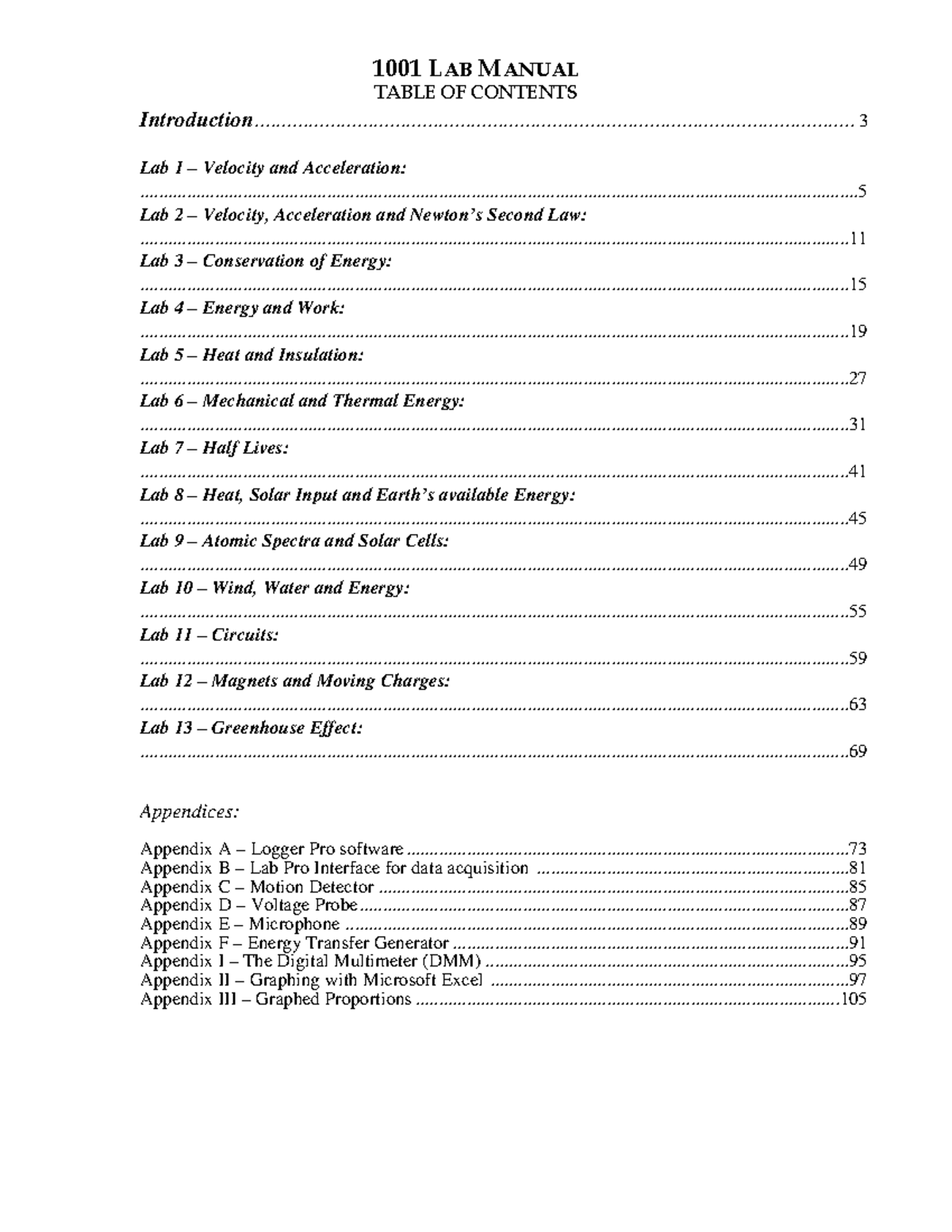 1001 labmanual - ok its fine and nice - 1001 LAB MANUAL TABLE OF ...