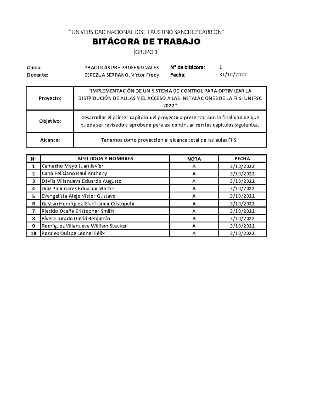Bitacora - El documento contiene el resumen del proyecto documentado y ...