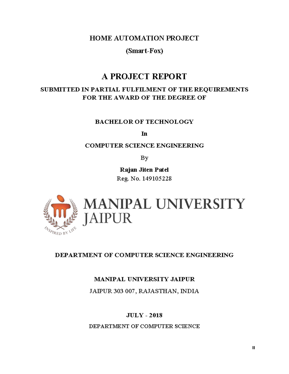 Report - II HOME AUTOMATION PROJECT (Smart-Fox) A PROJECT REPORT ...