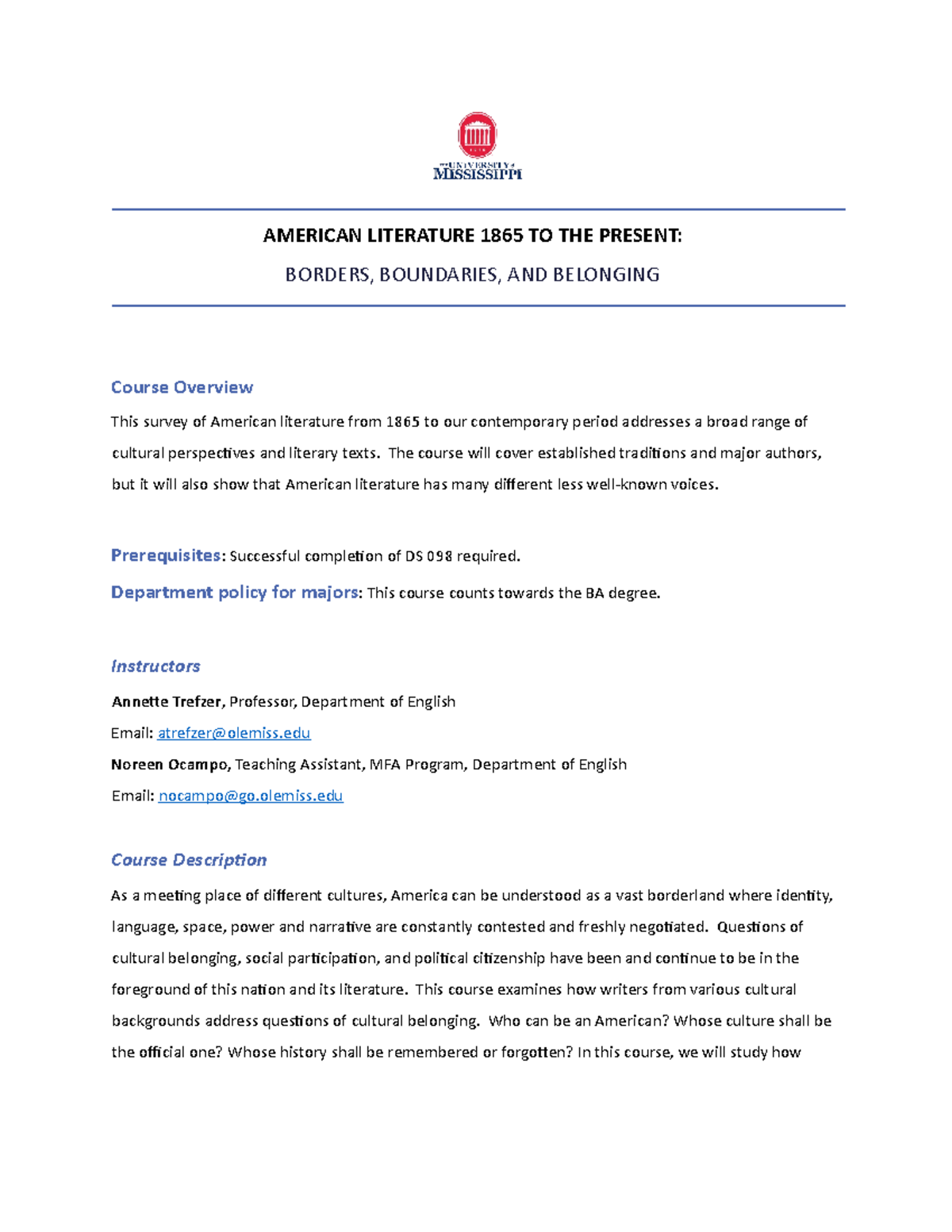 Syllabus ENG 224 WEB 1 American Literature - AMERICAN LITERATURE 1865 ...