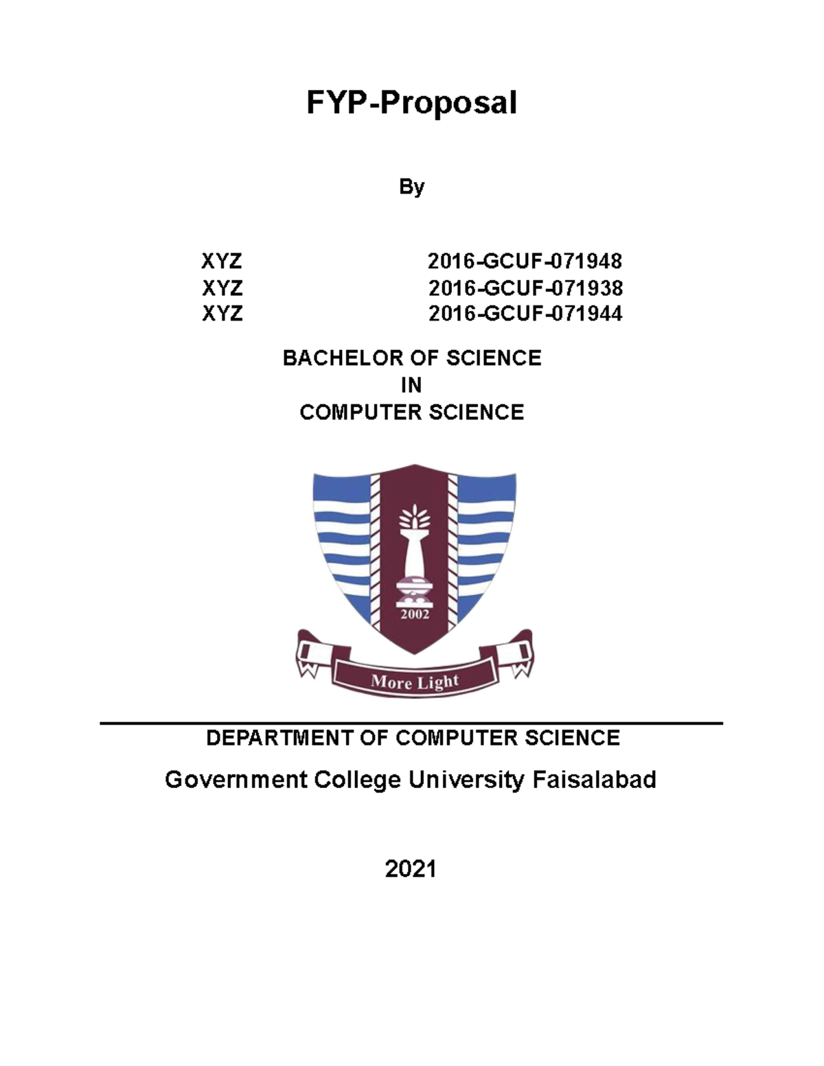 FYP Proposal 2021 - liohyo - FYP-Proposal By XYZ 2016-GCUF- XYZ 2016 ...