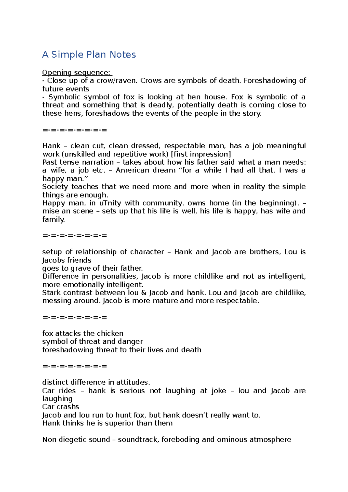 A Simple Plan Notes - A Simple Plan Notes Opening sequence: Close up of ...