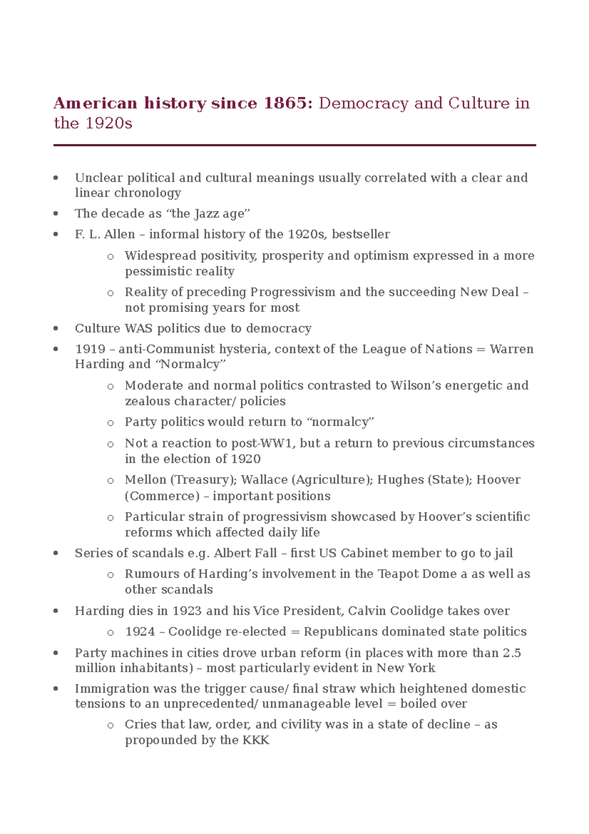 Deomcracy and Culture in the 1920s - American history since 1865 ...