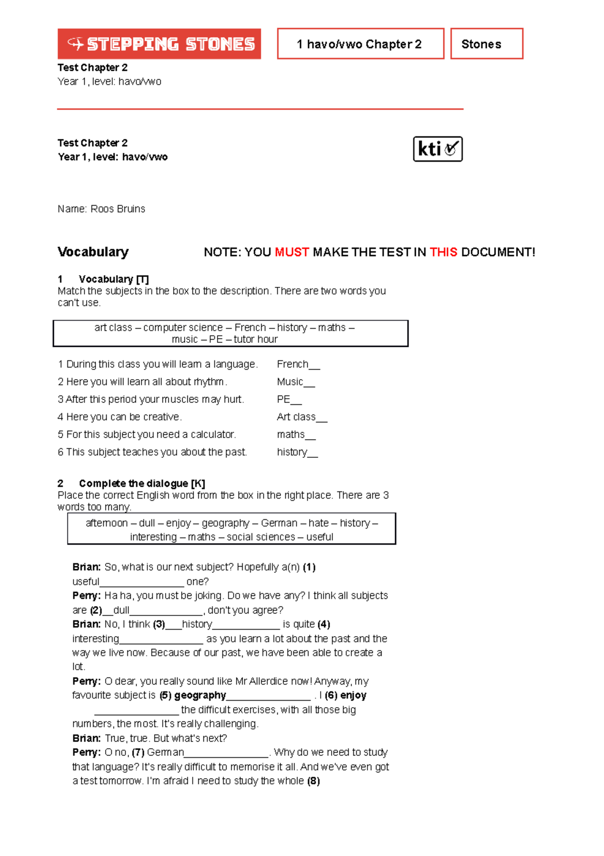 Toets engels - Test Chapter 2 Year 1, level: havo/vwo Test Chapter 2 ...
