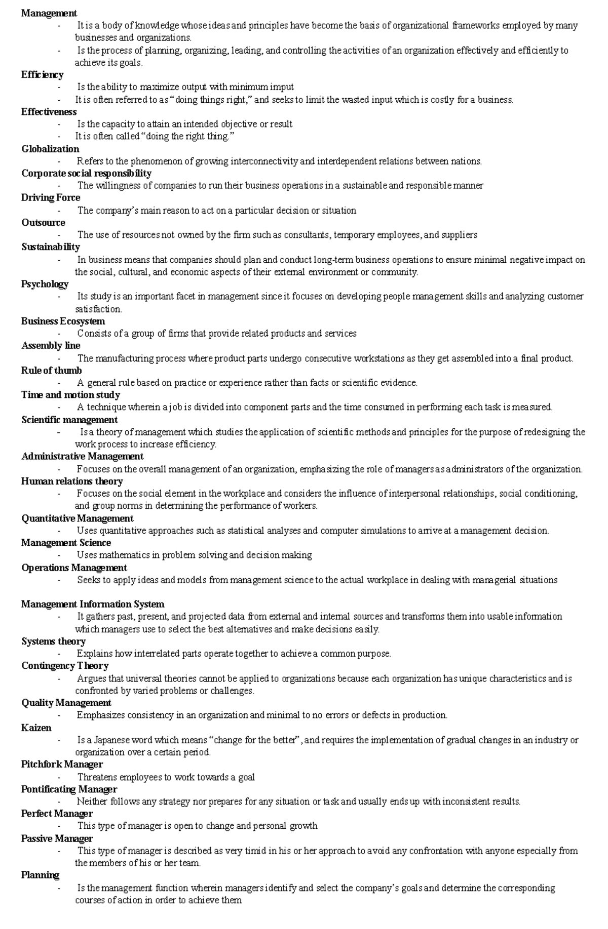 Organization Management Definition of Terms - Management - It is a body ...