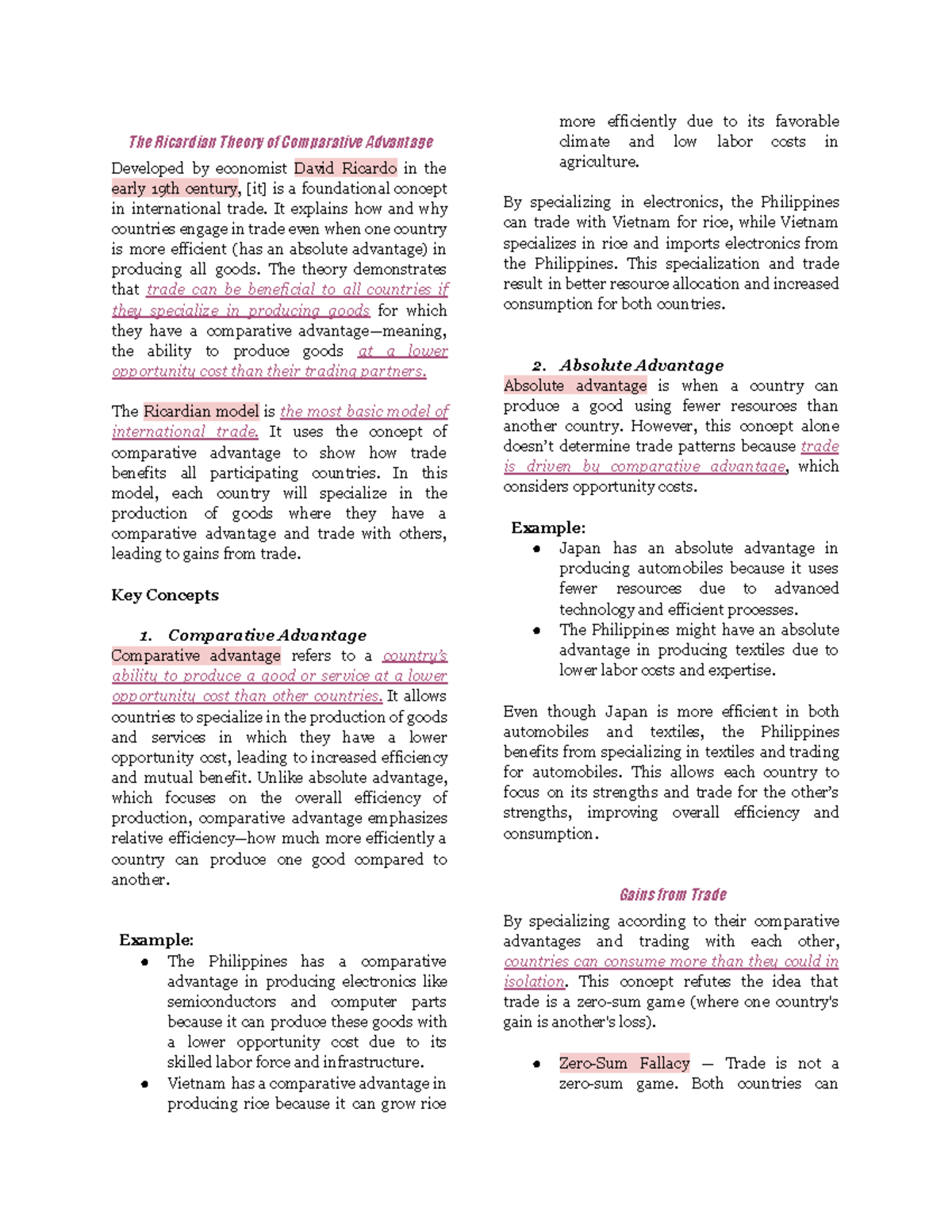 Notes in Ricardian Model — Comparative advantage - The Ricardian Theory ...