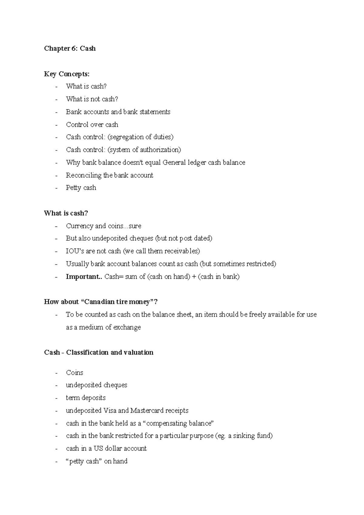 Week 5 Chapter 6 7 Adms Chapter 6 Cash Key Concepts What Is
