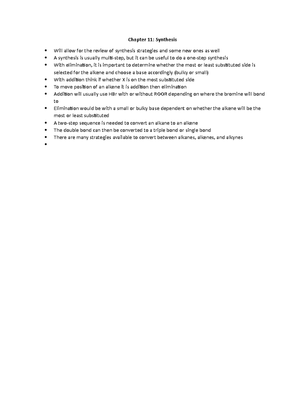 Chapter 11 Notes - Chapter 11: Synthesis Will allow for the review of ...