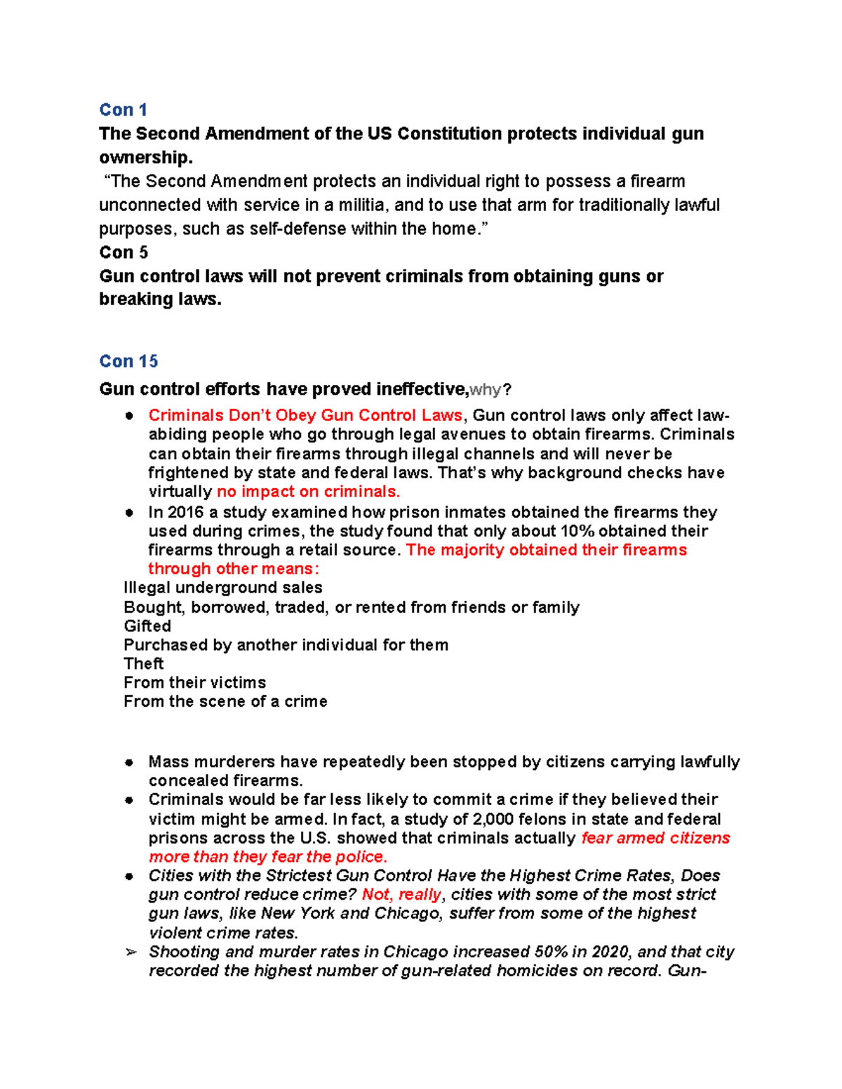 Gun Control Arguments 30 5 23 - Con 1 The Second Amendment of the US ...