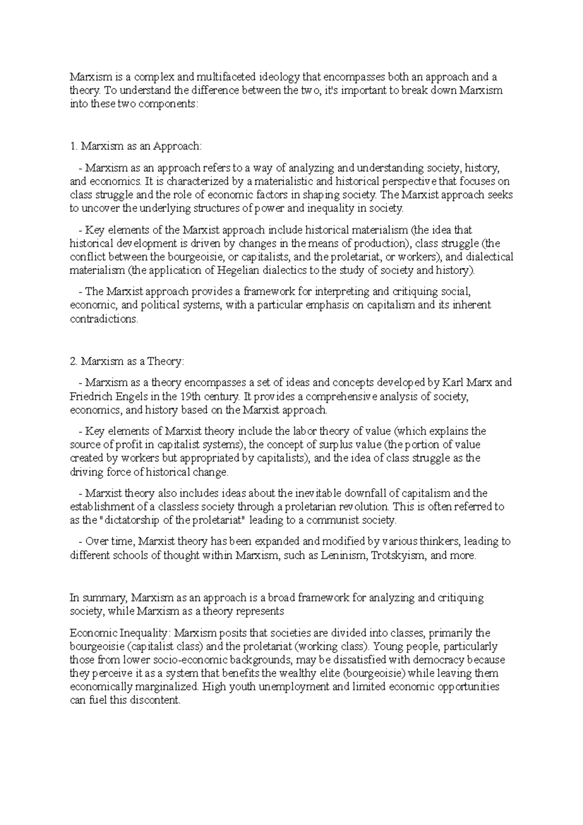 Marxism- Approach vs theory - Marxism is a complex and multifaceted ...