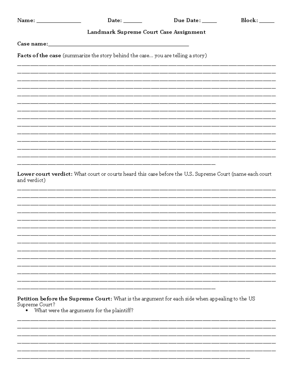 Landmark Supreme Court Case Research Packet-1 - Name: ____________ Date ...