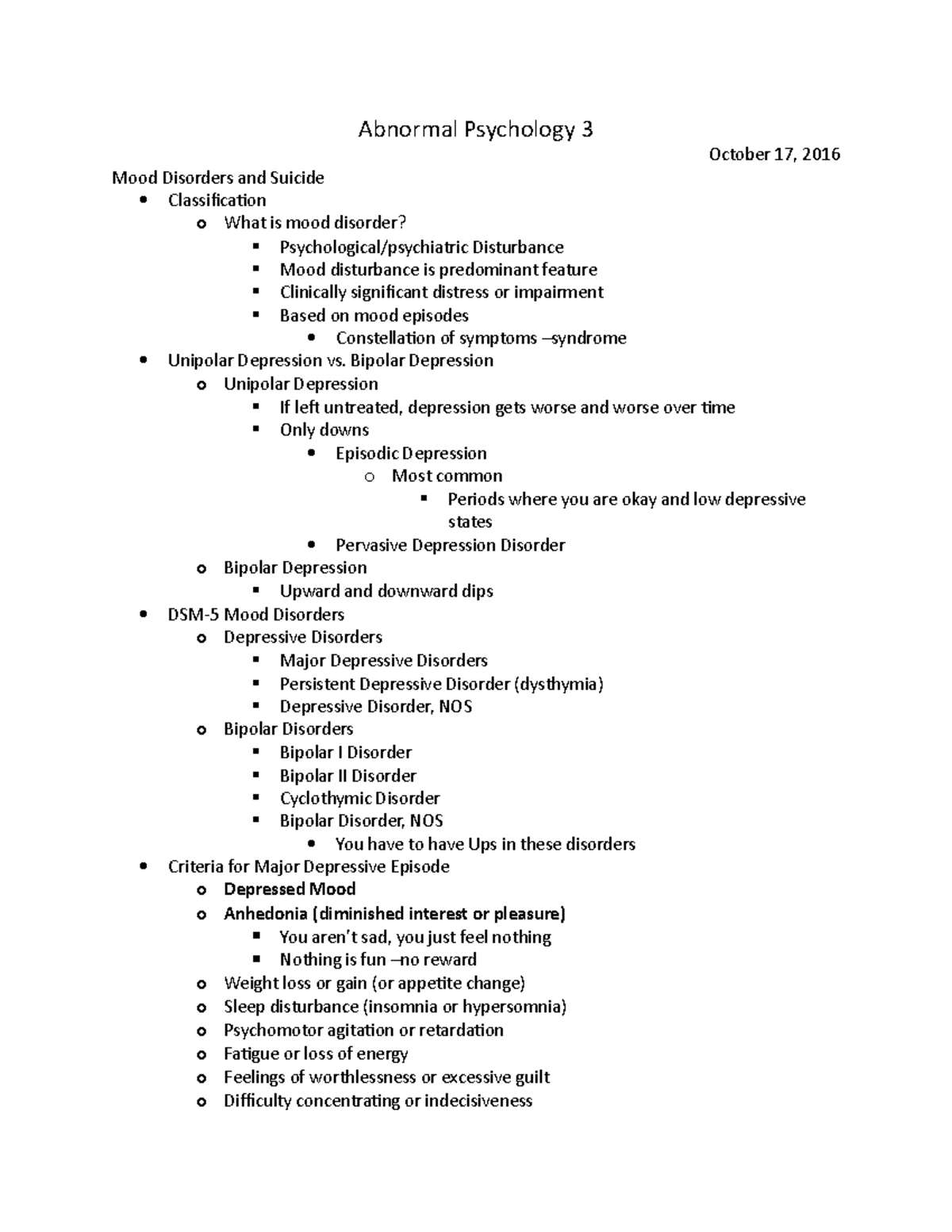 Abnormal Psychology 3 - Lecture notes Unit 3 - Abnormal Psychology 3 ...
