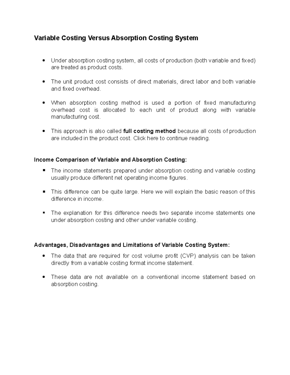 Variable Costing Versus Absorption Costing System-Capital and Revenue ...