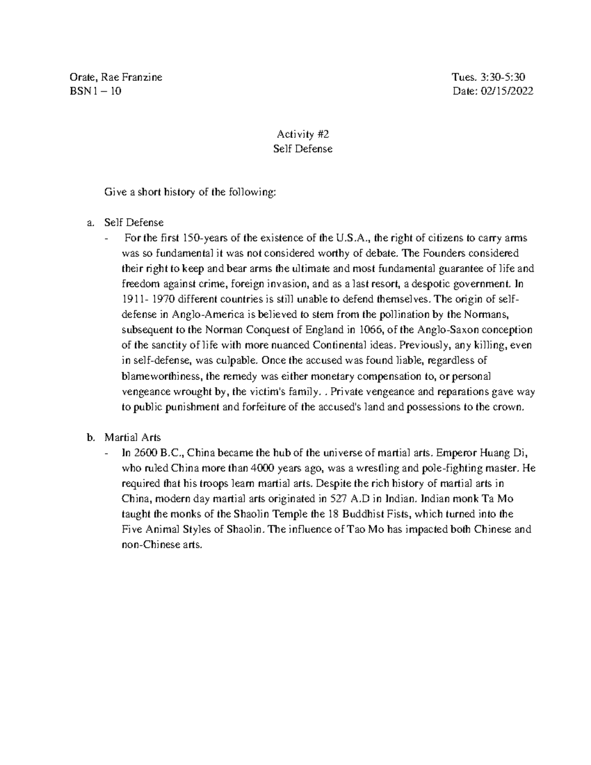 Rae Franzine Orate - Activity #2 - Orate, Rae Franzine Tues. 3:30-5 ...