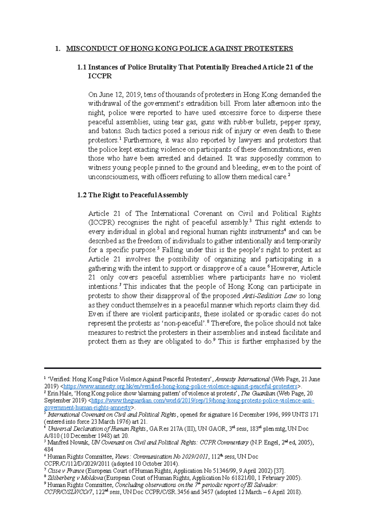 Human Rights - Report - 1. MISCONDUCT OF HONG KONG POLICE AGAINST ...