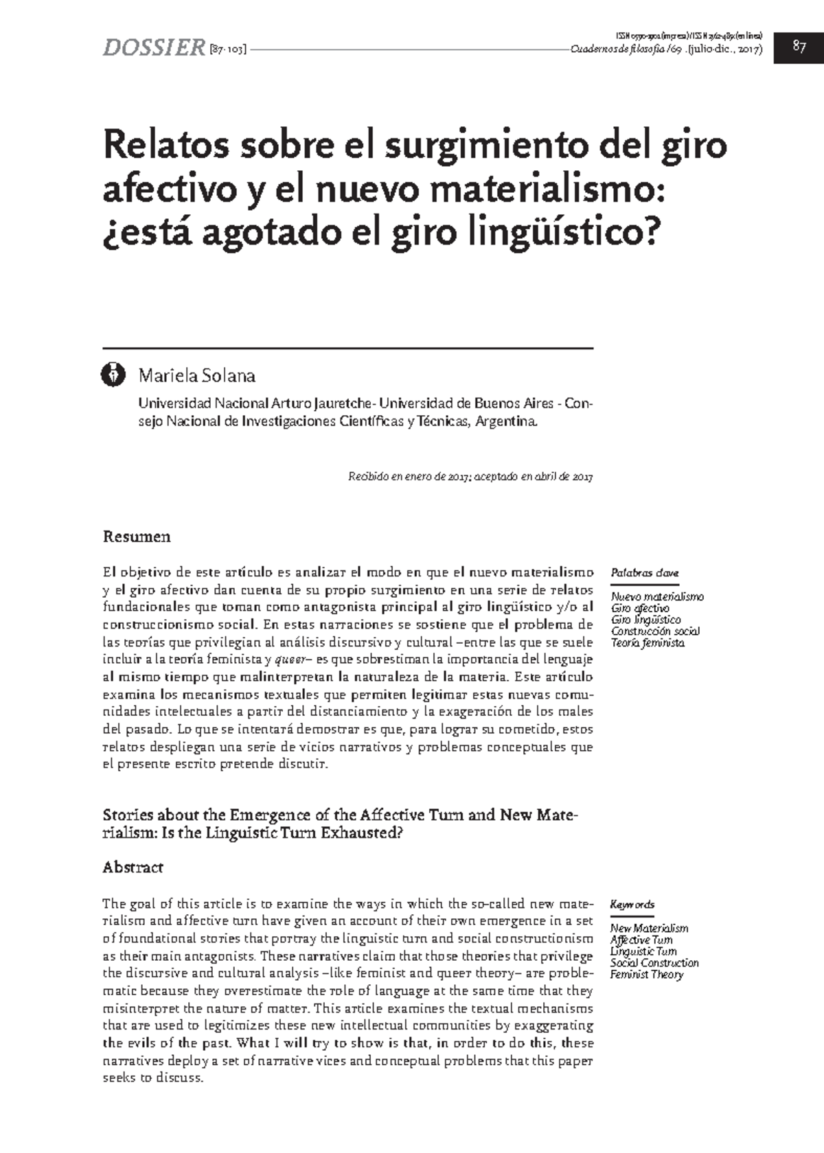 Solana Giro afectivo y nuevo materialismo - DOSSIER Cuadernos de ...