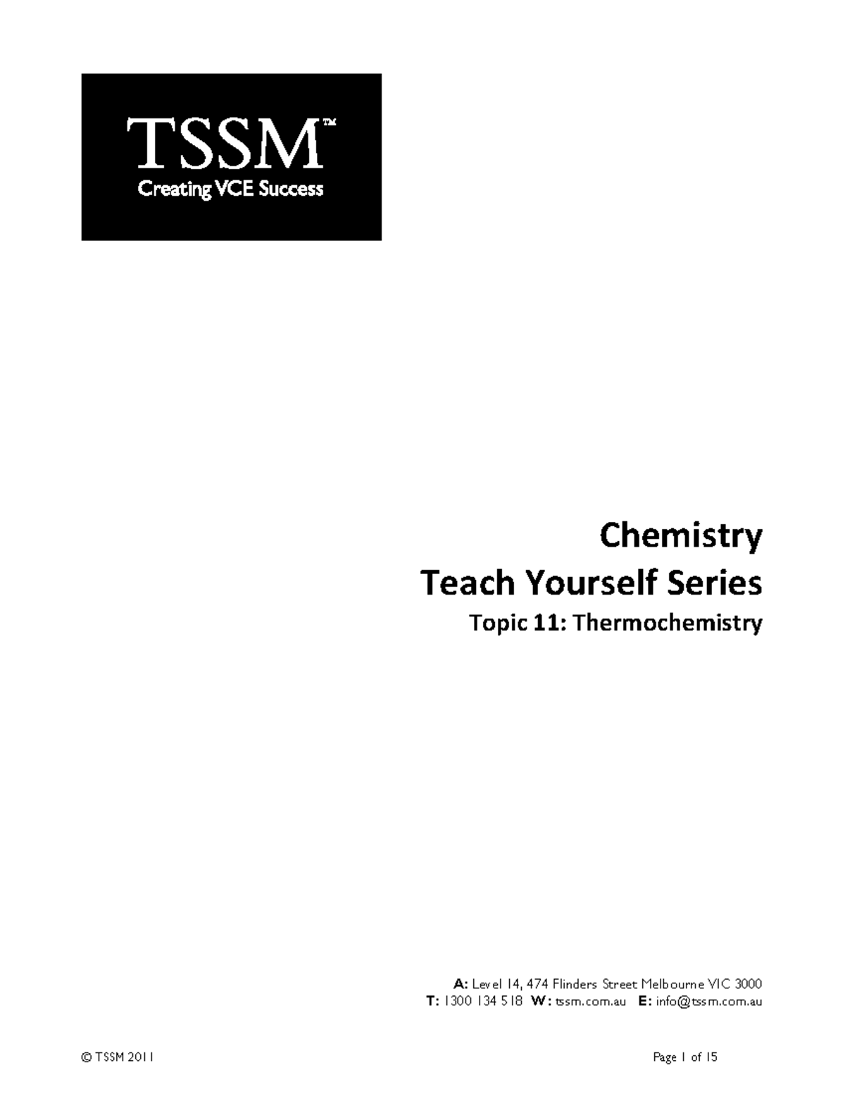 TSSM- Thermochemistry - Chemistry Teach Yourself Series Topic 11 ...