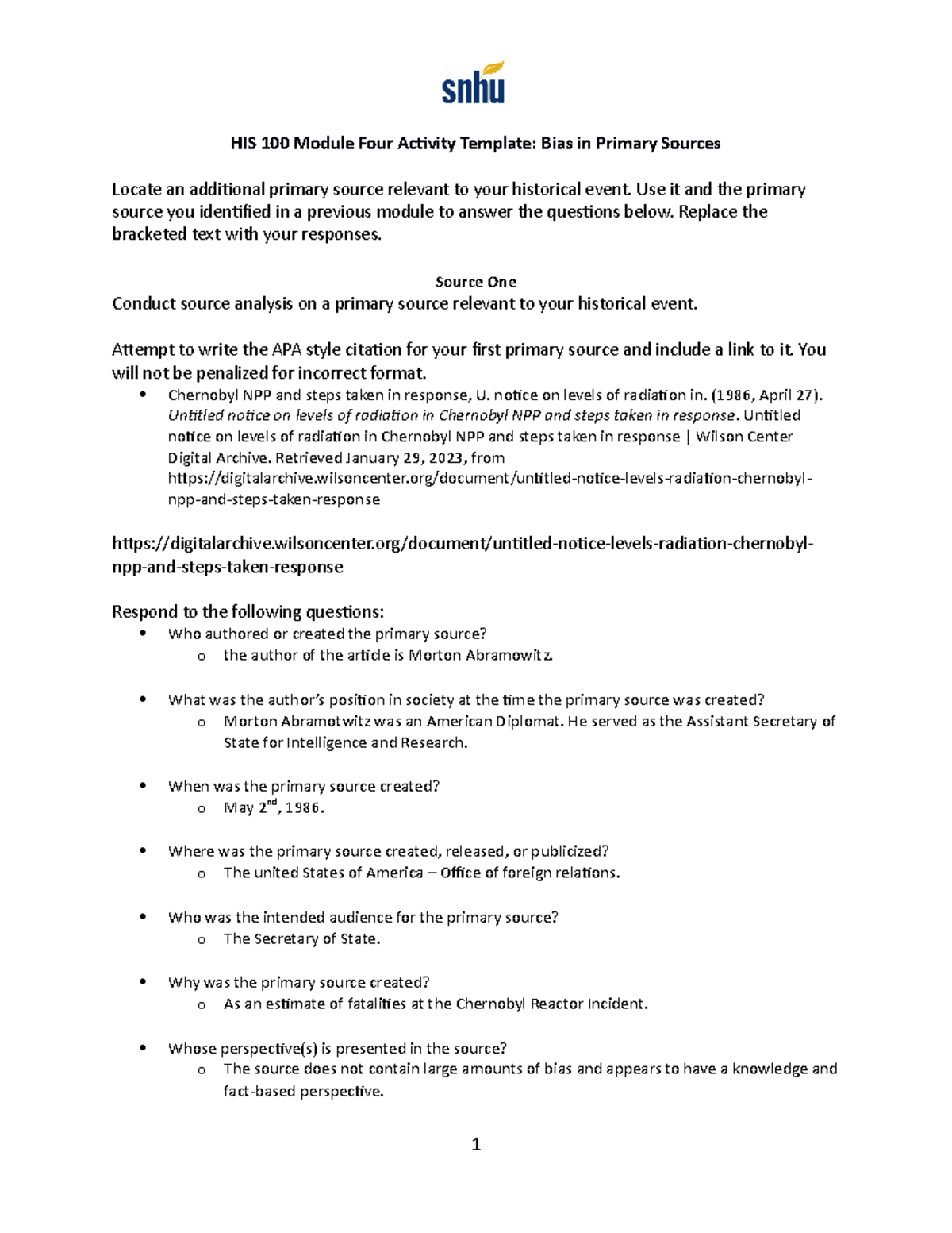 Module Four Activity Bias Template - HIS 100 Module Four Activity ...