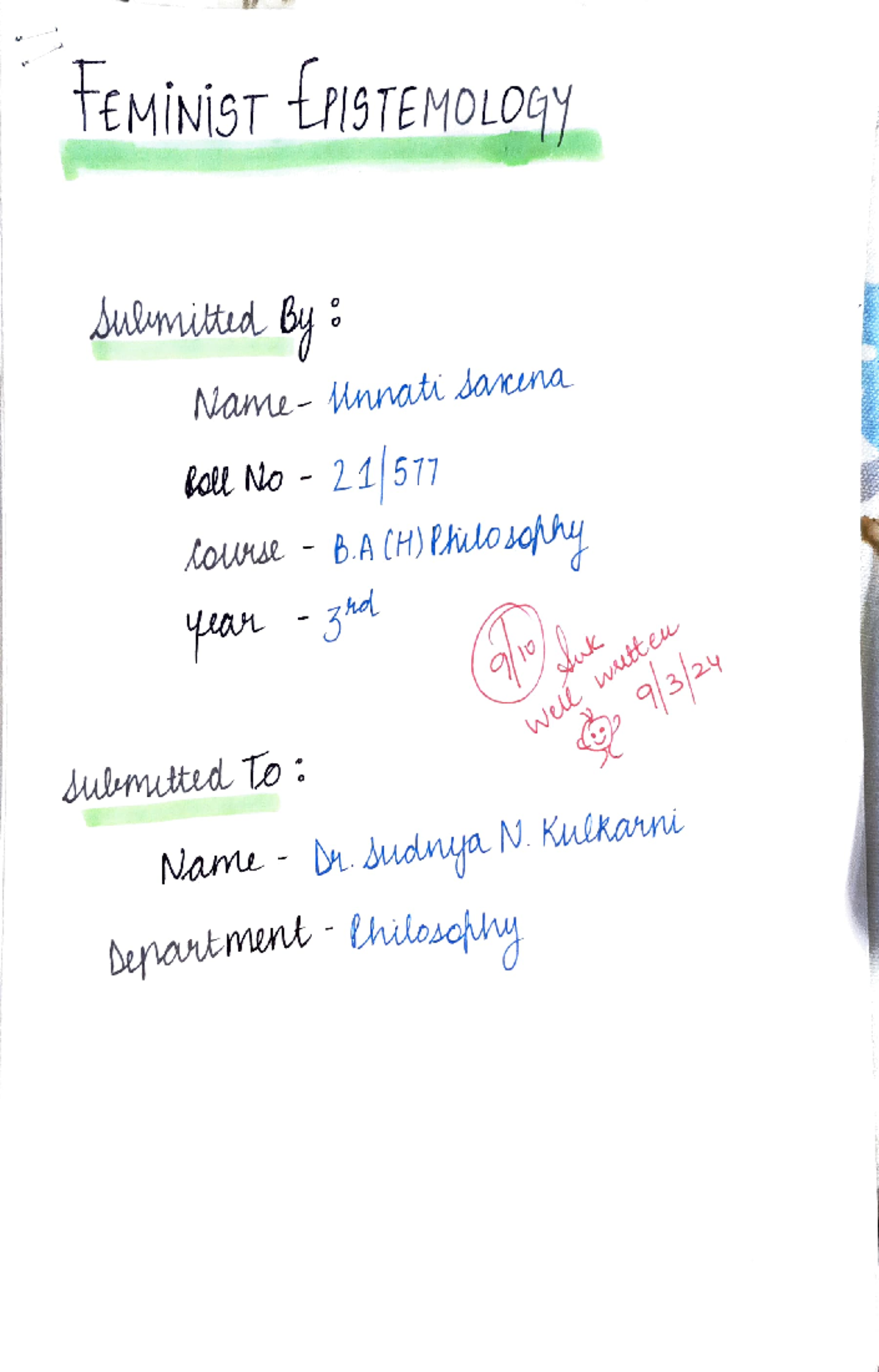 Feminist Epistemology - bechelor of art philosophy honours - Studocu