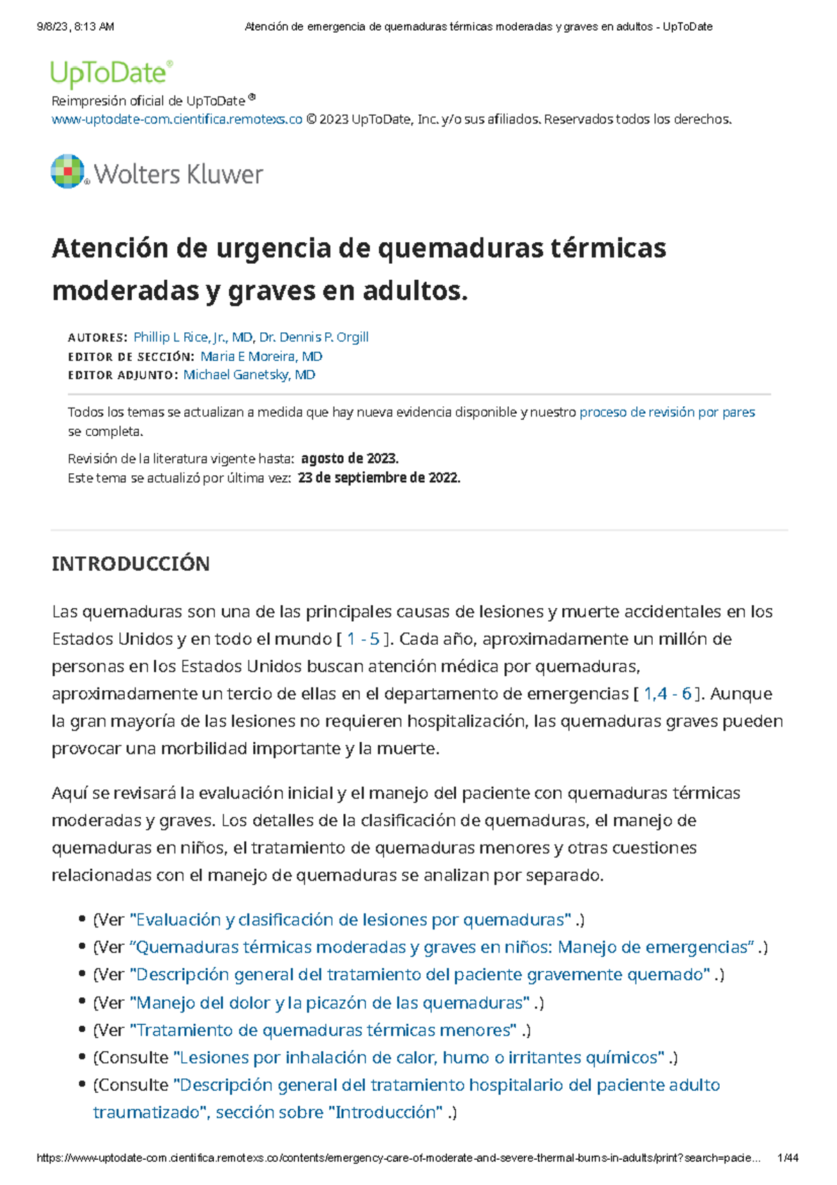 Atención de emergencia de quemaduras térmicas moderadas y graves en ...