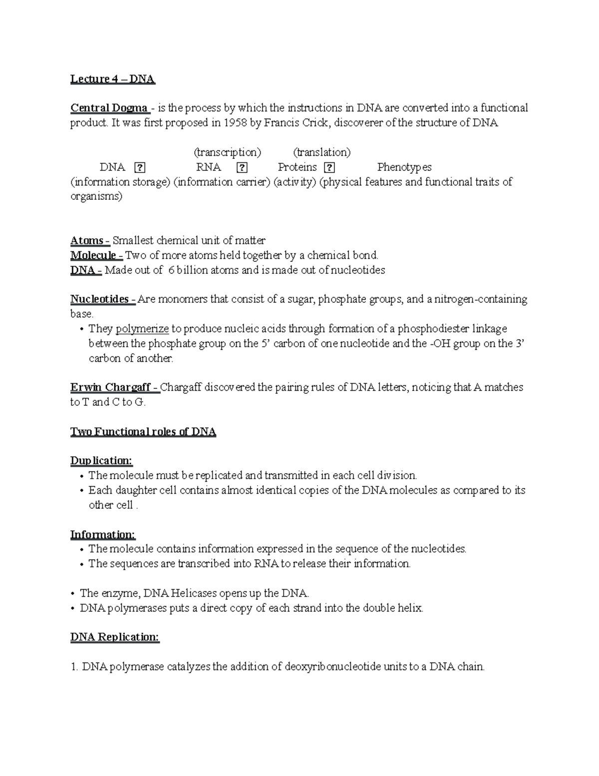 NATS 1670 Lecture 4 - Lecture 4 – DNA Central Dogma - is the process by ...