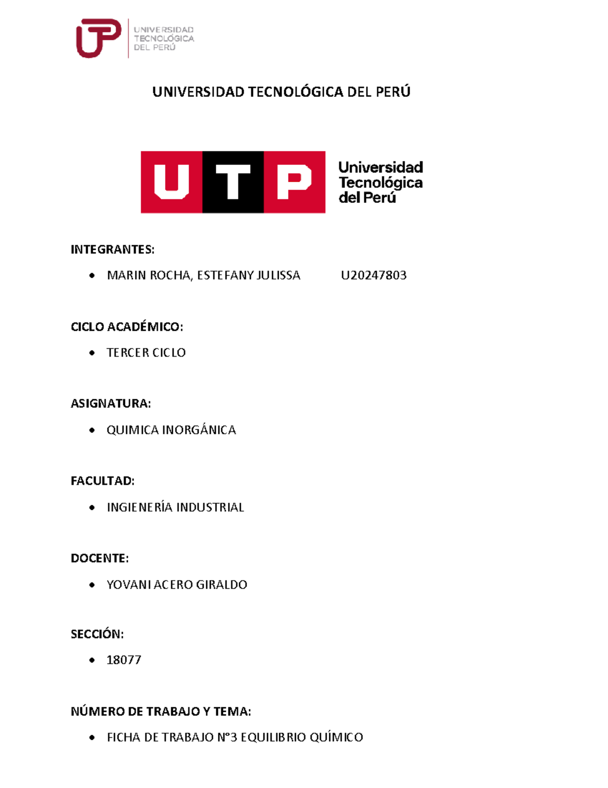 U3 S3.Ficha de Trabajo 3 - Equilibrio Quimico- Estefany Marin ...