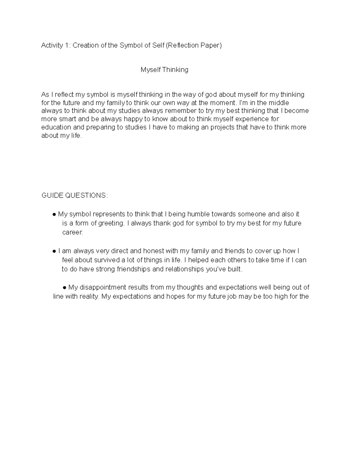 CIFP101 (December 13, 2022) Symbol of Self Reflection Paper - Activity ...