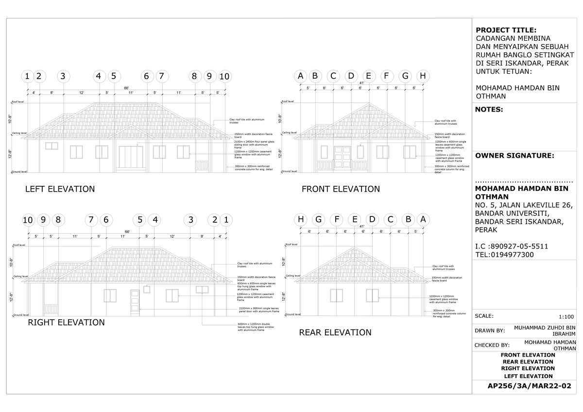 Assignment 1 BGN442-A3 - Elevation - A B C D E F G H 5' 6' 6' 6' 6' 6' 6' 41' A B C D E F G H 5 ...